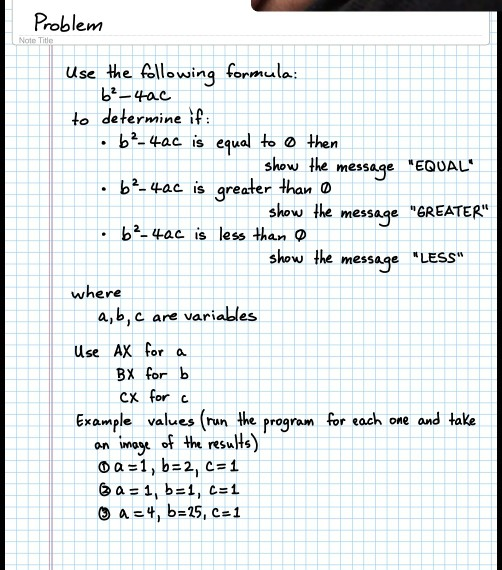 Problem Note Title Use the following formula: b²-4ac | Chegg.com