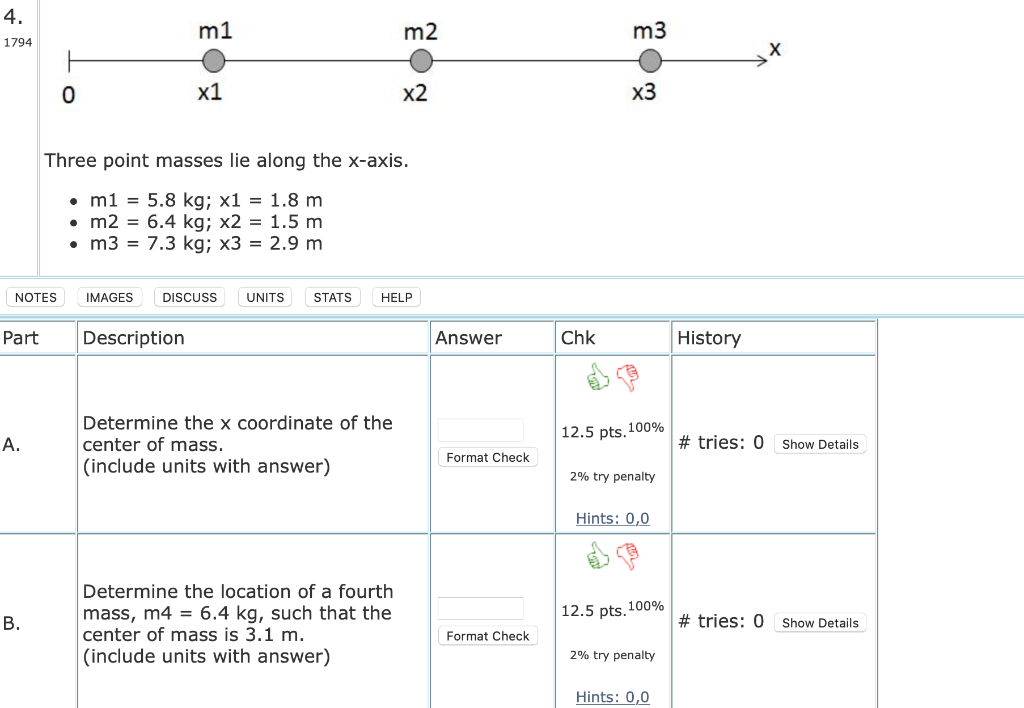 Solved 4. m1 m3 m2 1794 х1 х3 x2 0 Three point masses lie | Chegg.com