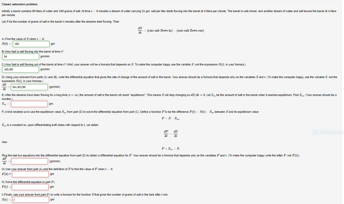 Solved Classic saturation problem. Initially a barrel | Chegg.com