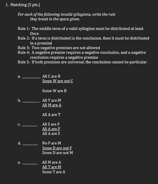 Solved For each of the following invalid syllogisms, write | Chegg.com