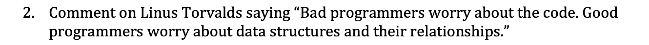 Solved 2. Comment on Linus Torvalds saying “Bad programmers | Chegg.com