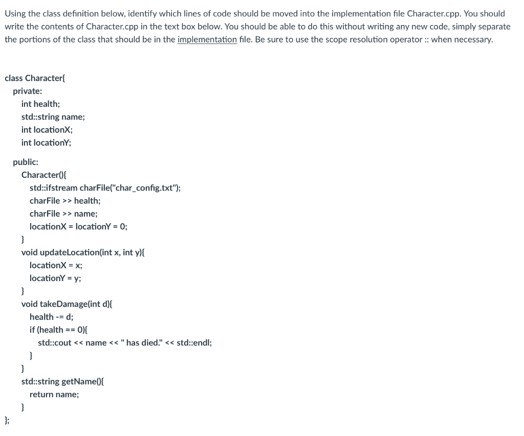 Solved Using the class definition below, identify which | Chegg.com
