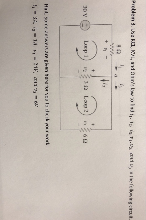 Solved Problem 3. Use KCL, KVL, and Ohm's law to find , i2, | Chegg.com