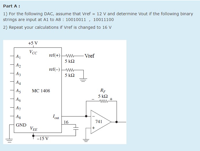 Solved Part A :For the following DAC, assume that Vref =12V | Chegg.com