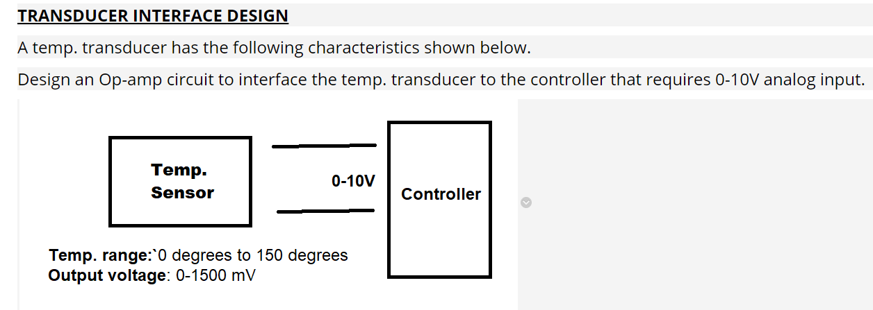 Solved TRANSDUCER INTERFACE DESIGN A temp. transducer has | Chegg.com