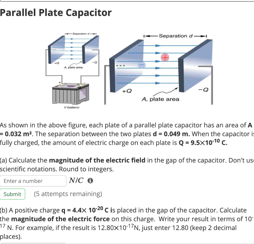 Solved Parallel Plate Capacitor Separation de Separation du | Chegg.com
