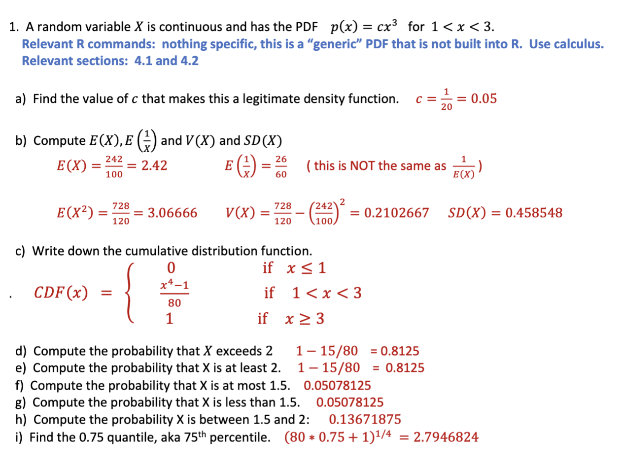 Solved 1. A random variable X is continuous and has the PDF | Chegg.com