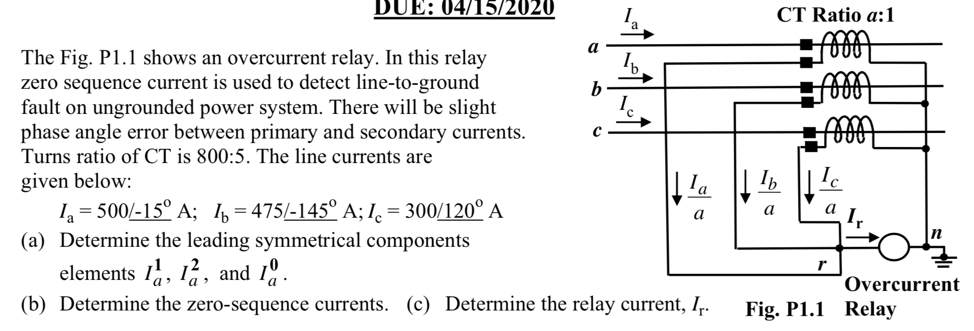 Solved DUE: 04/15/2020 CT Ratio a:1 2009 The Fig. P1.1 shows | Chegg.com