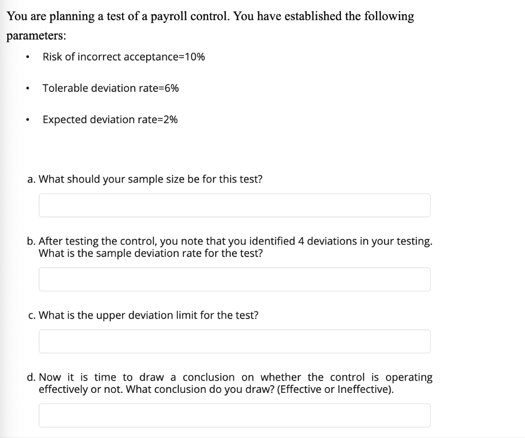 You are planning a test of a payroll control. You | Chegg.com