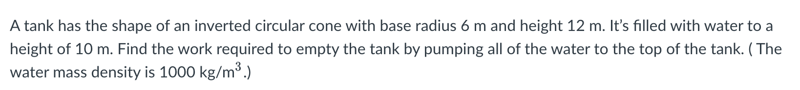 Solved A tank has the shape of an inverted circular cone | Chegg.com