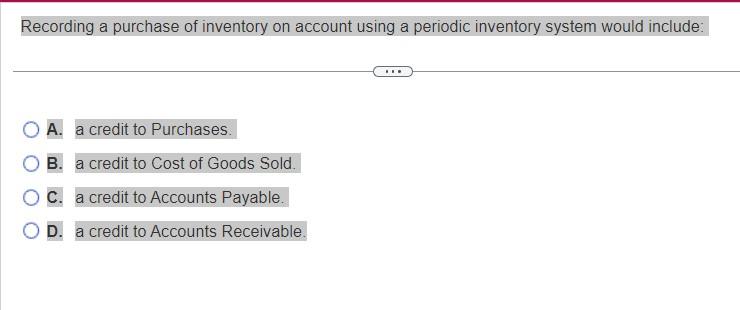 Solved Recording a purchase of inventory on account using a | Chegg.com