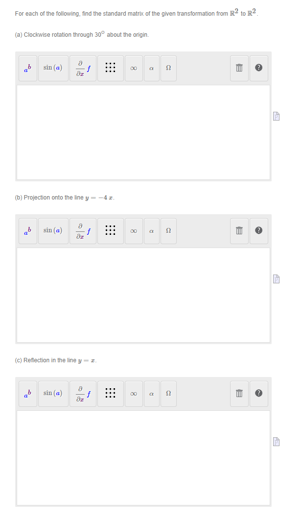 Solved For each of the following, find the standard matrix | Chegg.com