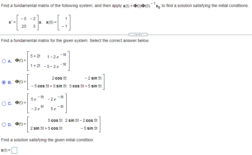 Solved Find a fundamental matrix of the following system, | Chegg.com