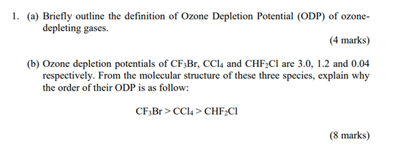 Solved 1. (a) Briefly outline the definition of Ozone | Chegg.com