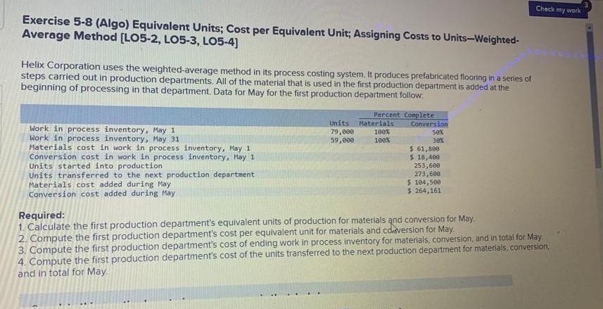 Solved Check my work Exercise 5-8 (Algo) Equivalent Units; | Chegg.com