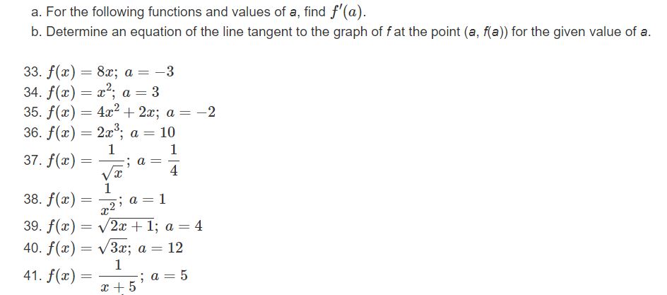 Solved a. For the following functions and values of a, find | Chegg.com