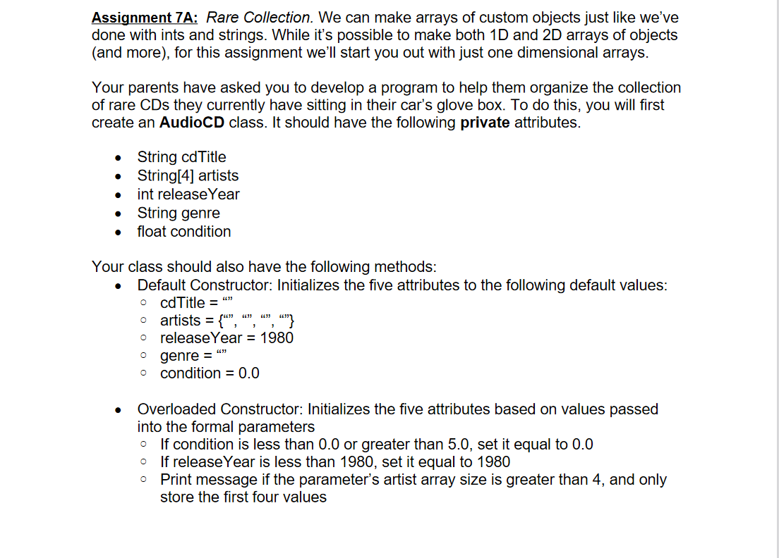Solved Assignment 7A: Rare Collection. We can make arrays of | Chegg.com