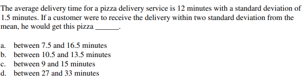 Solved The average delivery time for a pizza delivery | Chegg.com