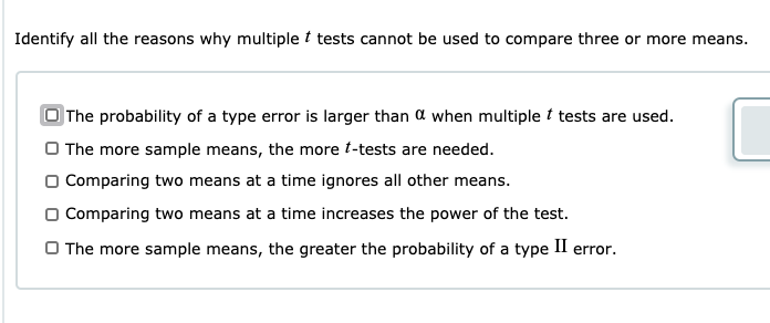 Solved Identify all the reasons why multiple t tests cannot | Chegg.com