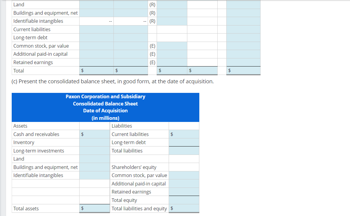Solved Consolidated Balance Sheet Working Paper, Bargain | Chegg.com