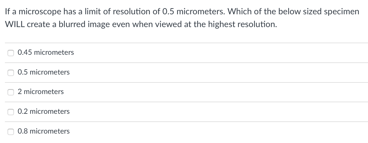 Solved If a microscope has a limit of resolution of 0.5 | Chegg.com