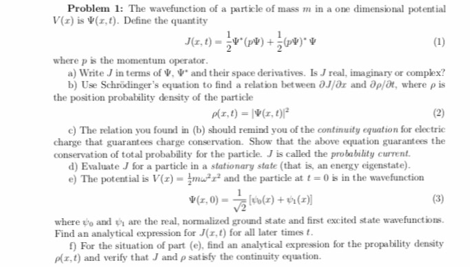 Solved Problem 1: The wavefunction of a particle of mass m | Chegg.com