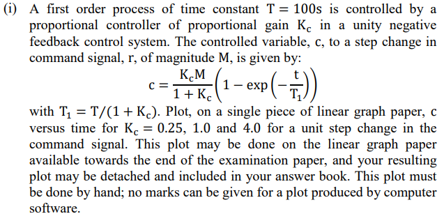 Solved C= (i) A first order process of time constant T = | Chegg.com