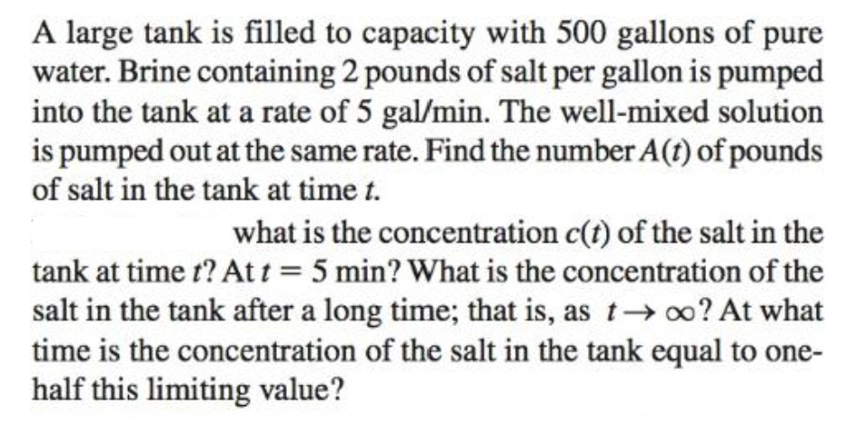 Solved A large tank is filled to capacity with 500 gallons | Chegg.com