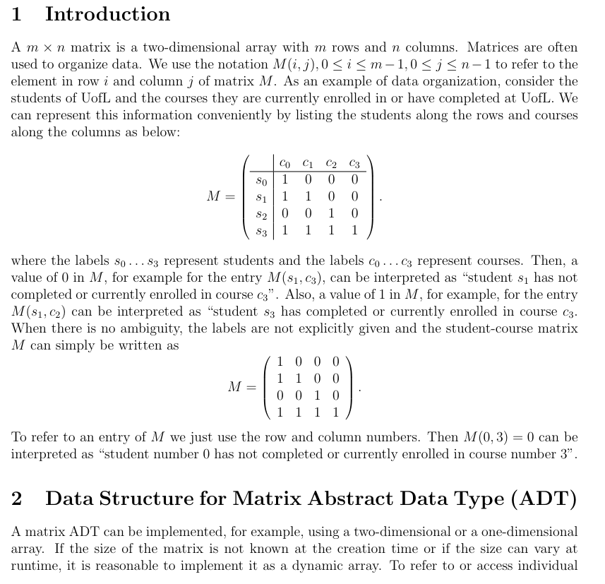 Solved 1 Introduction A m×n matrix is a two-dimensional | Chegg.com