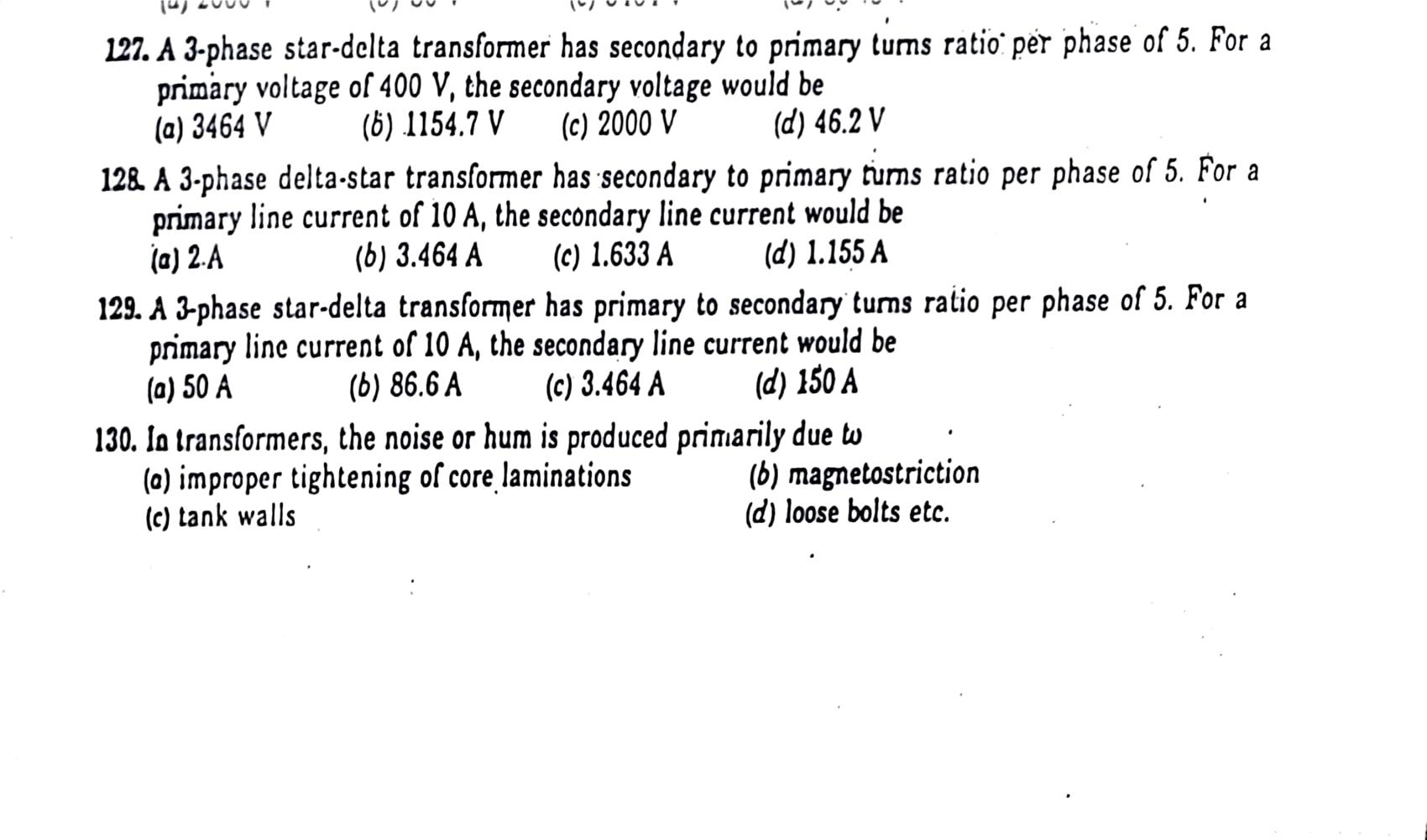 Solved 127. A 3-phase star-delta transformer has secondary | Chegg.com