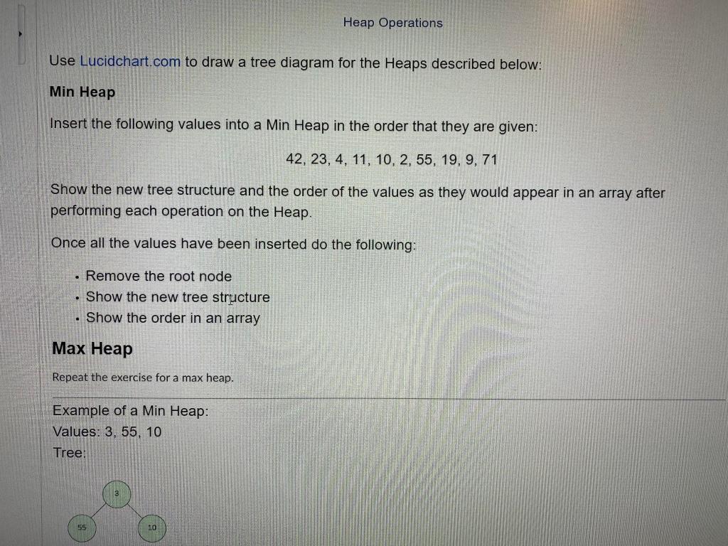 Solved Heap Operations Use Lucidchart.com to draw a tree | Chegg.com