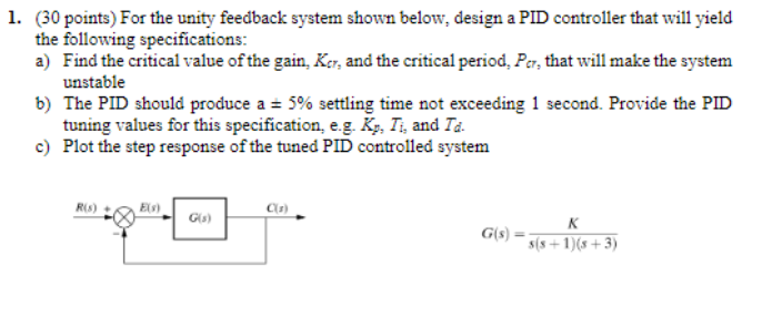 Solved 1. ( 30 points) For the unity feedback system shown | Chegg.com