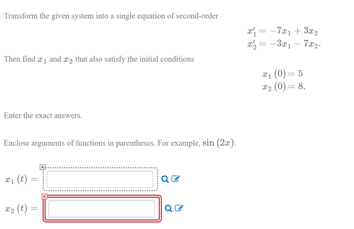 Solved Transform the given system into a single equation of | Chegg.com