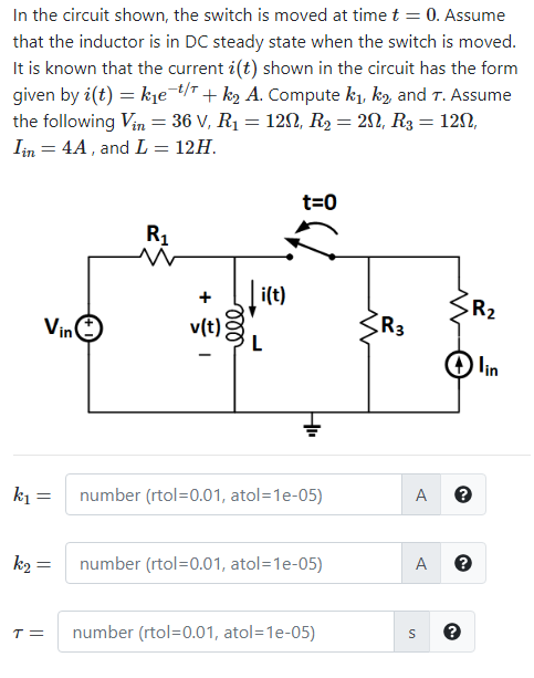 Solved In the circuit shown, the switch is moved at time t = | Chegg.com