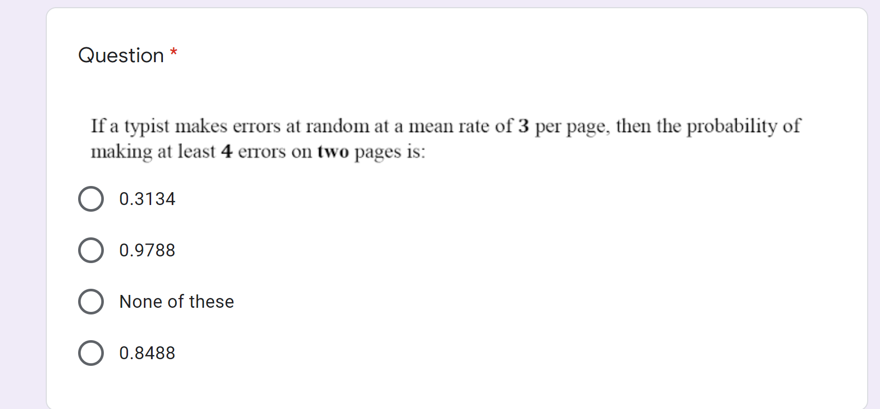 Solved Question * If a typist makes errors at random at a | Chegg.com