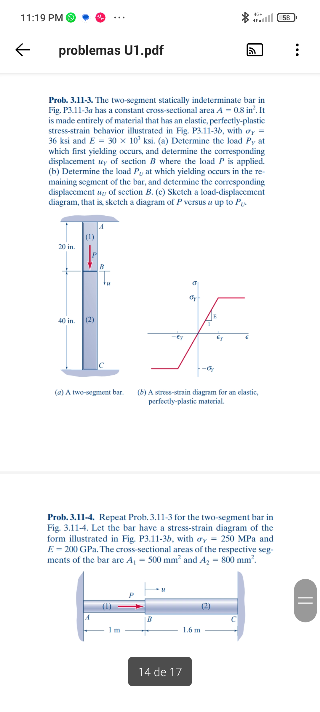 Prob. 3.11-3. The two-segment statically | Chegg.com