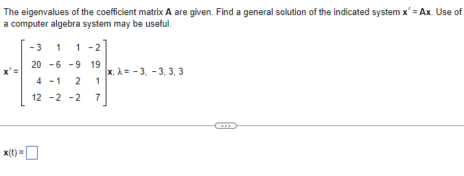 Solved The eigenvalues of the coefficient matrix A are | Chegg.com