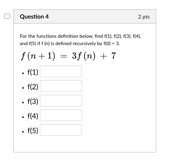 Solved For the functions definition below, find f(1), f(2), | Chegg.com