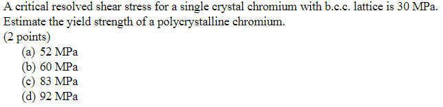 Solved A critical resolved shear stress for a single crystal | Chegg.com