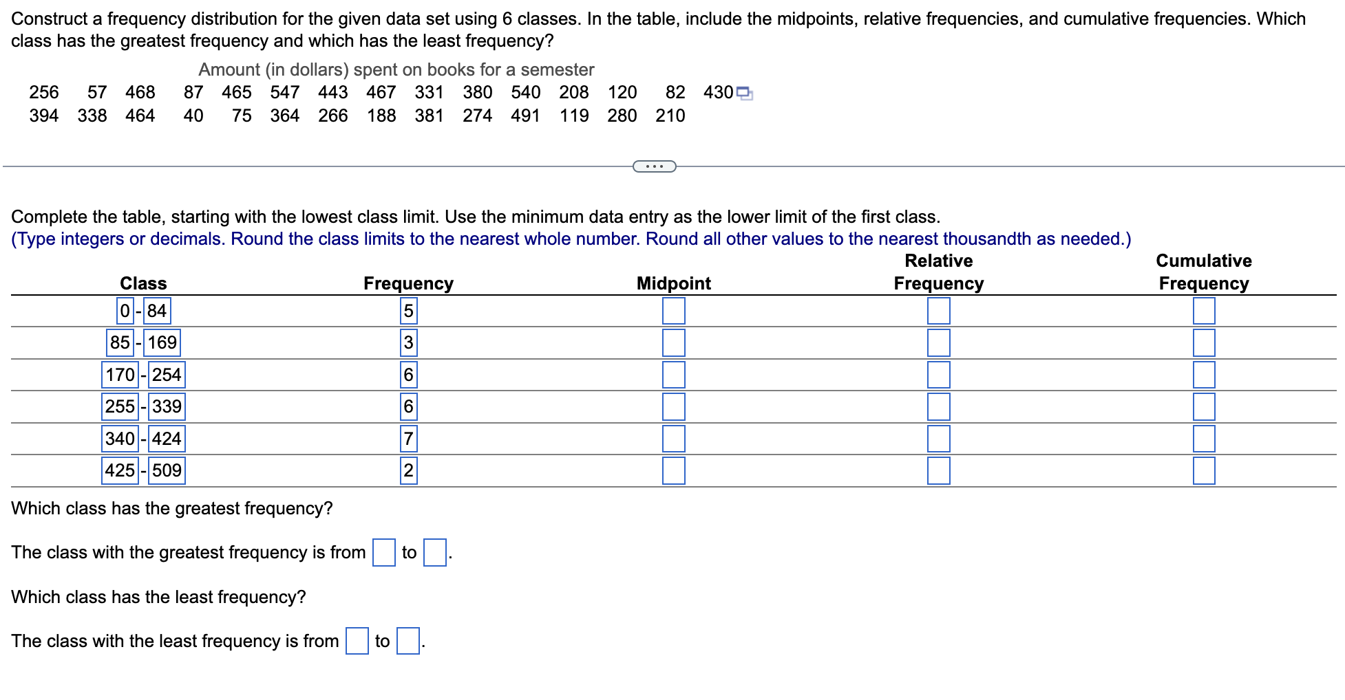 Solved Construct a frequency distribution for the given data | Chegg.com