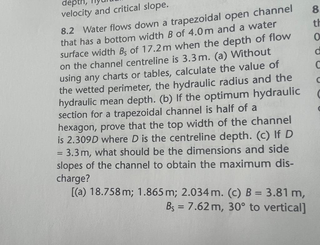 Solved velocity and critical slope. 8.2 Water flows down a | Chegg.com