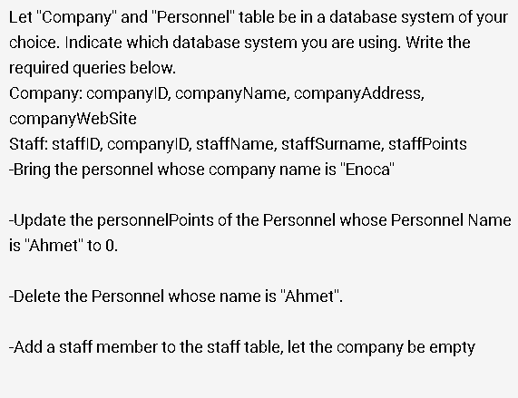 Solved Let "Company" and "Personnel" table be in a database | Chegg.com