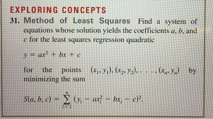 Solved EXPLORING CONCEPTS 31. Method of Least Squares Find a | Chegg.com