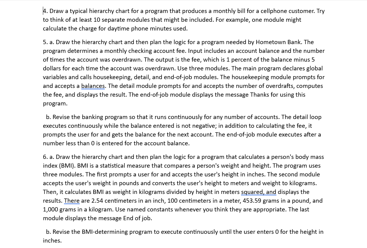 Solved 4. Draw a typical hierarchy chart for a program that | Chegg.com