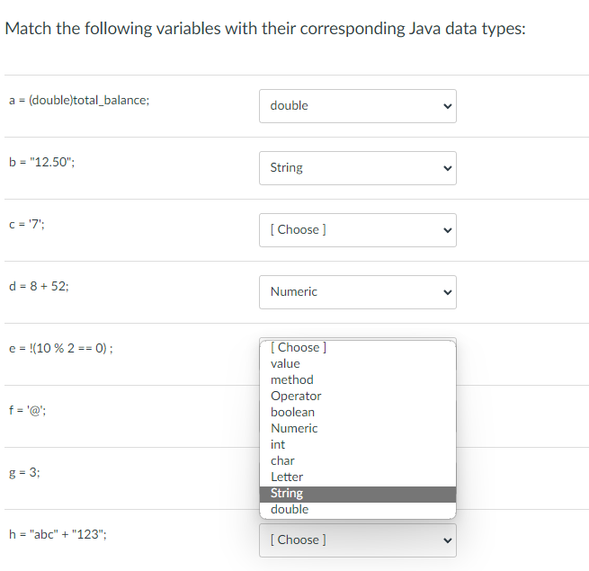 Solved Help me choose the correct data types a = | Chegg.com