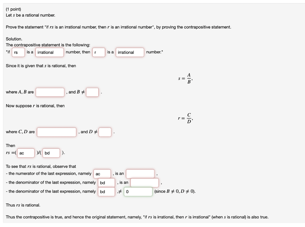 Solved (1 point) Letr,s be rational numbers. Prove that 2r2 | Chegg.com