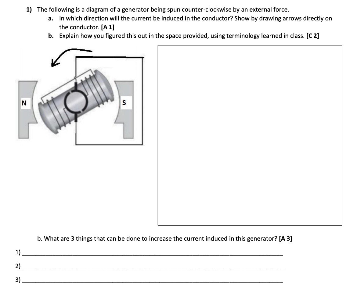 Solved 1) The following is a diagram of a generator being | Chegg.com