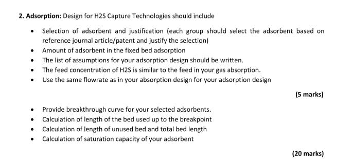 Solved 2. Adsorption: Design for H2S Capture Technologies | Chegg.com