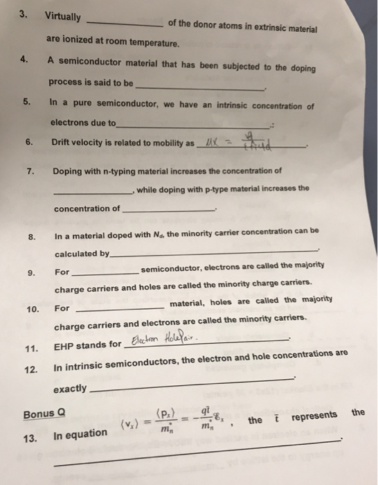 Solved 3. Virtually of the donor atoms in extrinsic material | Chegg.com