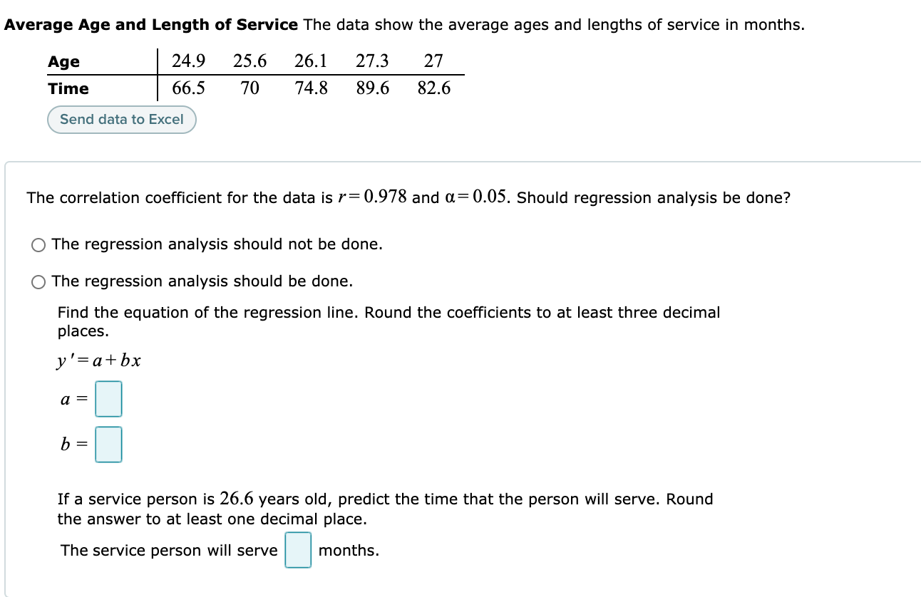 Solved Average Age and Length of Service The data show the | Chegg.com